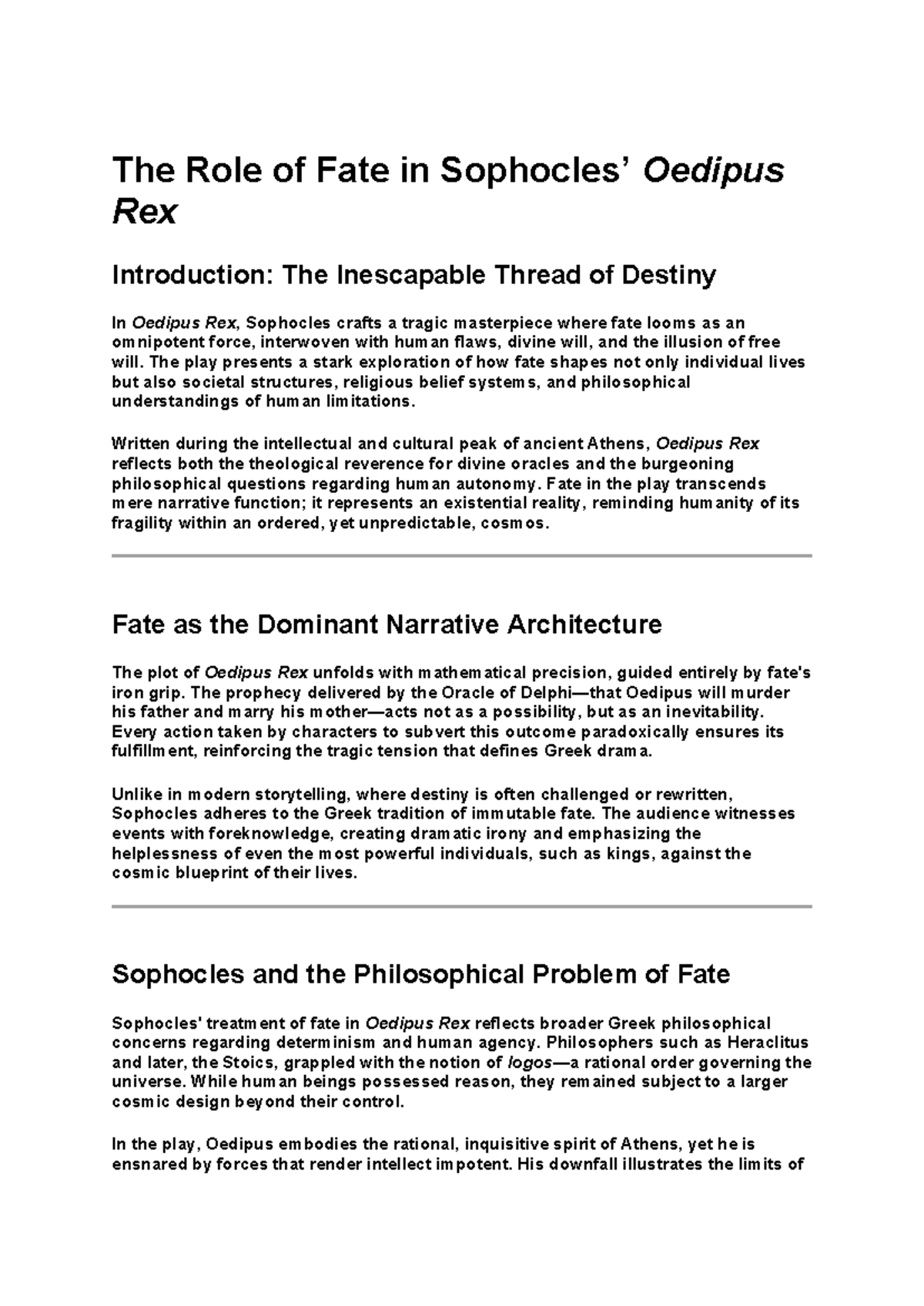 ENG 201: The Inescapable Fate in Oedipus Rex - An Essay Analysis - Studocu