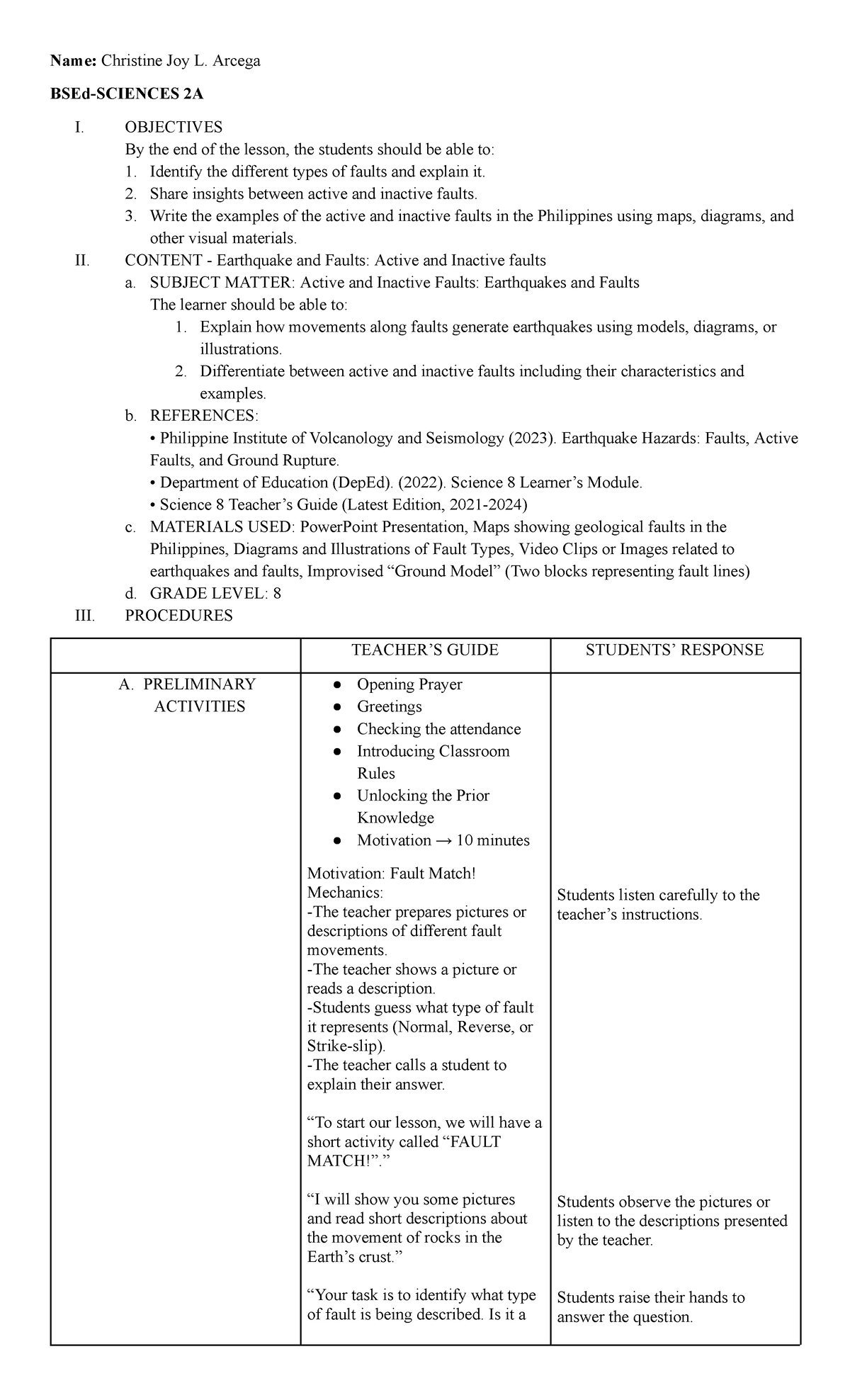 MLP 7: Active and Inactive Faults - Earthquake Lesson Plan - Studocu