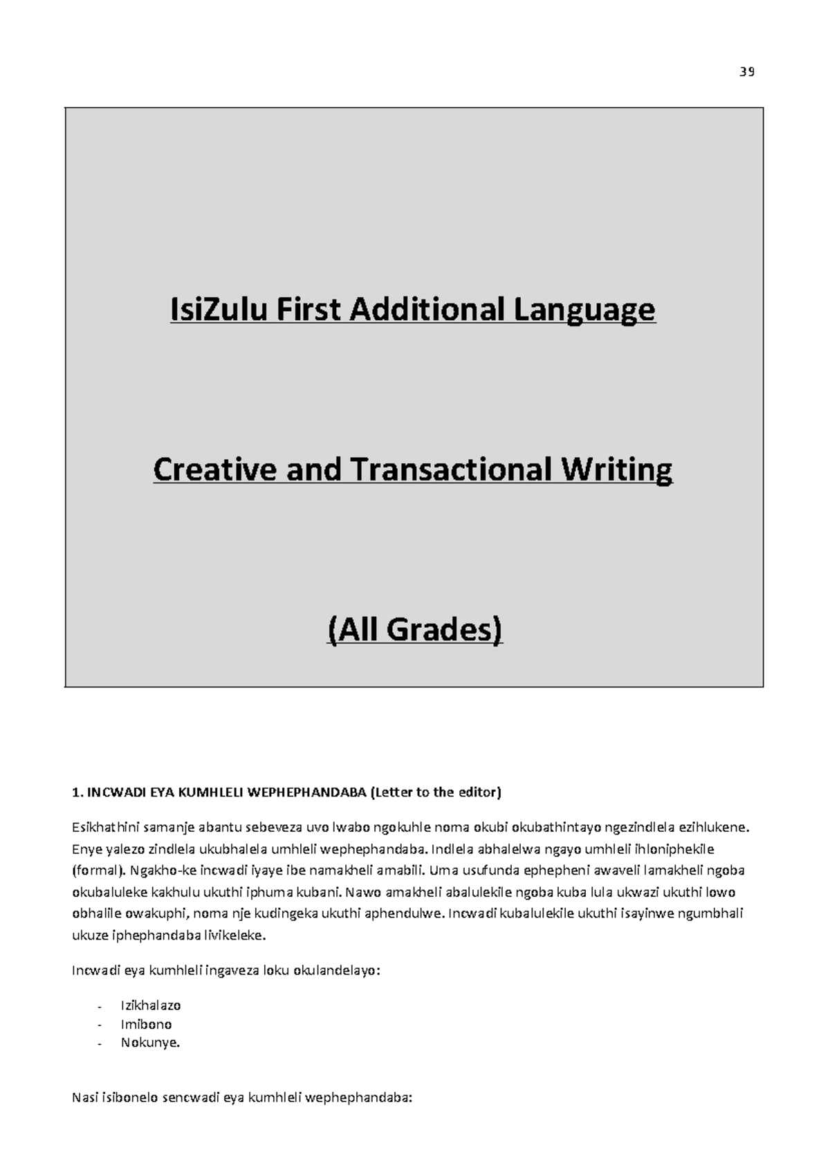 Creative and Transactional Writing: A Comprehensive Guide (IsiZulu ...