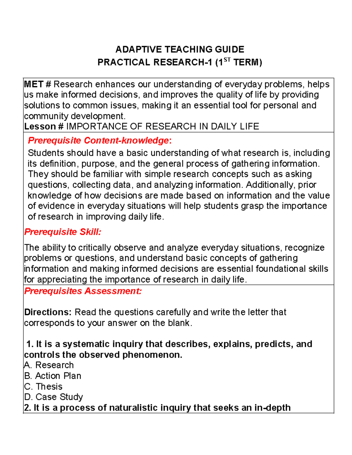 ATG 1ST TERM: Importance of Research in Daily Life Lesson Guide - Studocu