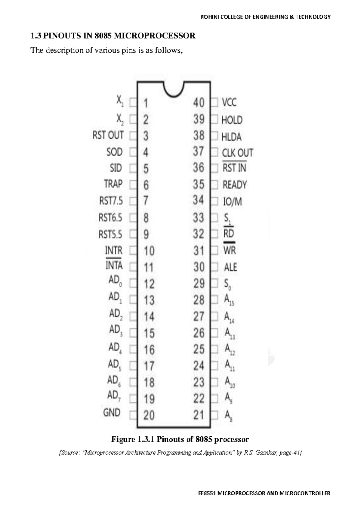 EE8551 Microprocessor & Microcontroller: 8085 Pinouts Explained - Studocu