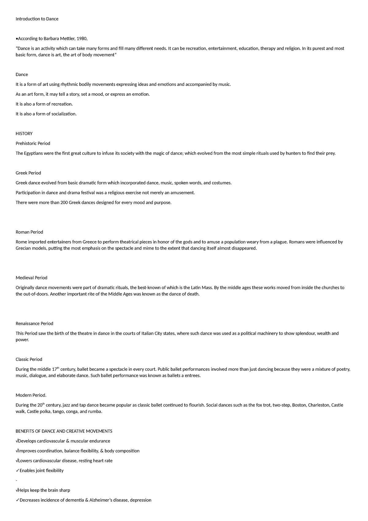 PE 12: Introduction to Dance - History, Elements, and Benefits - Studocu