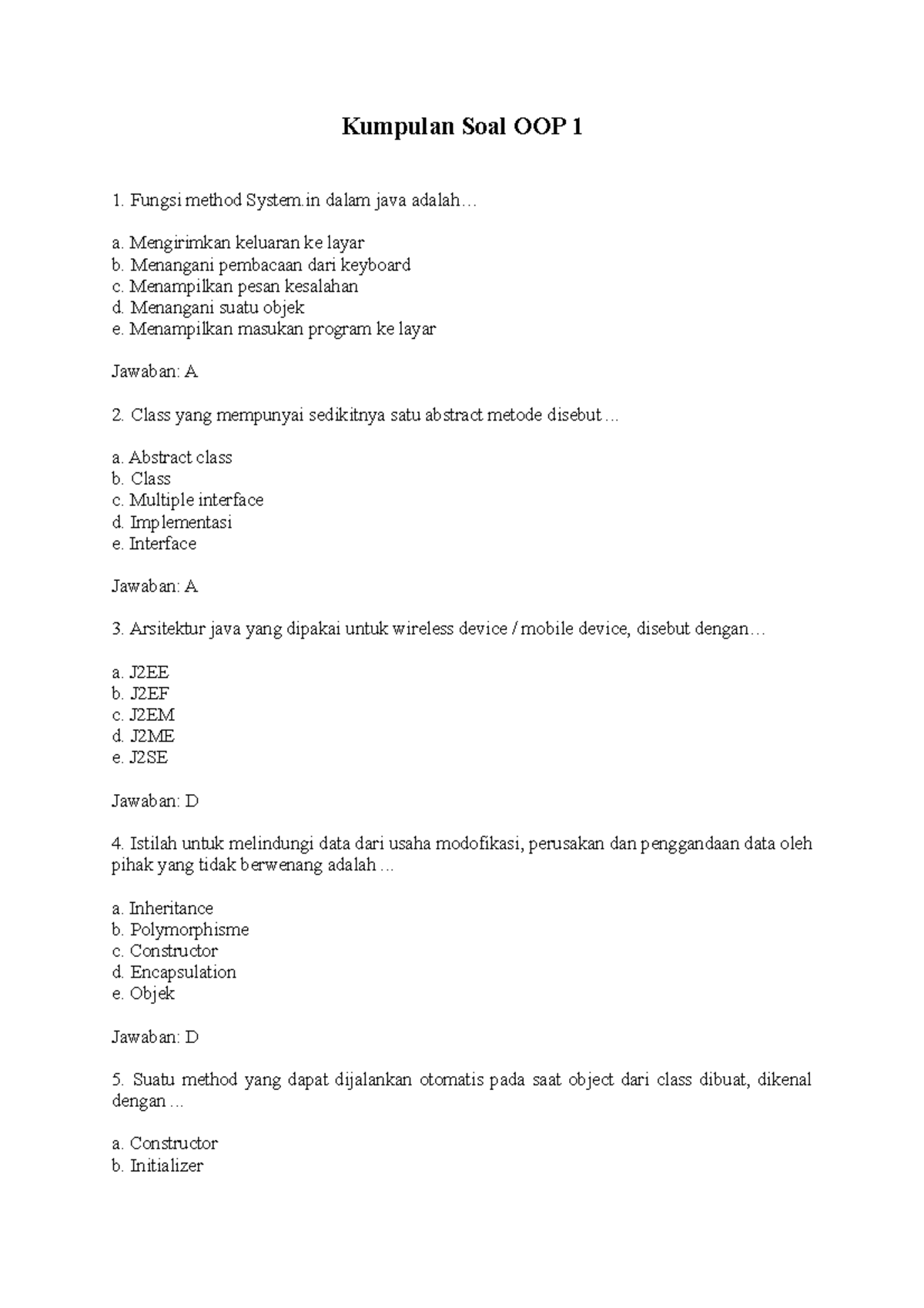 Kumpulan Soal OOP 1 - Latihan Soal Pemrograman Berorientasi Objek - Studocu