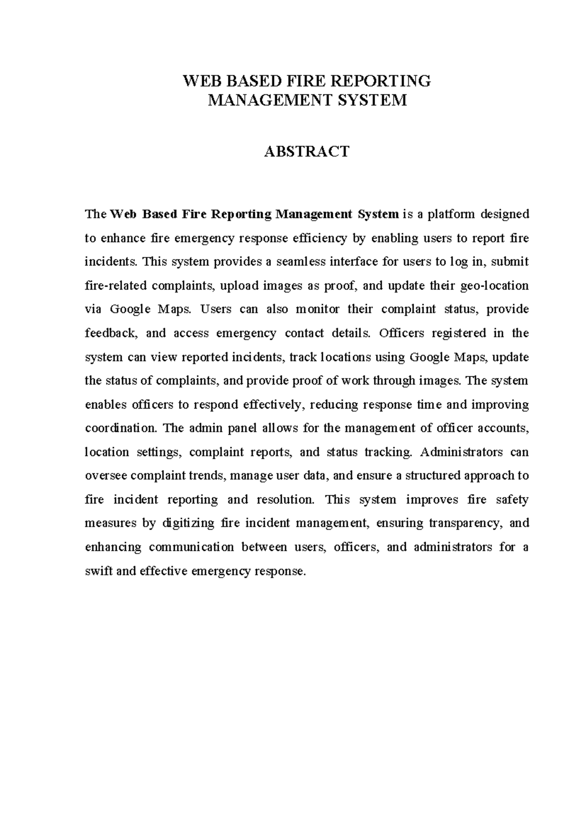 WEB BASED FIRE REPORTING MANAGEMENT SYSTEM - LECTURE NOTES - Studocu