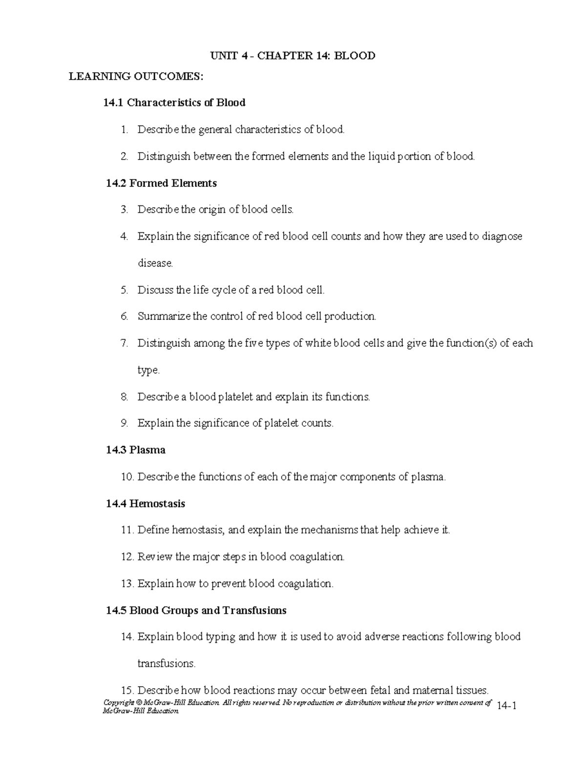 Shier Hole's Human AP 16: Detailed Lecture Outline on Blood (Unit 4 ...