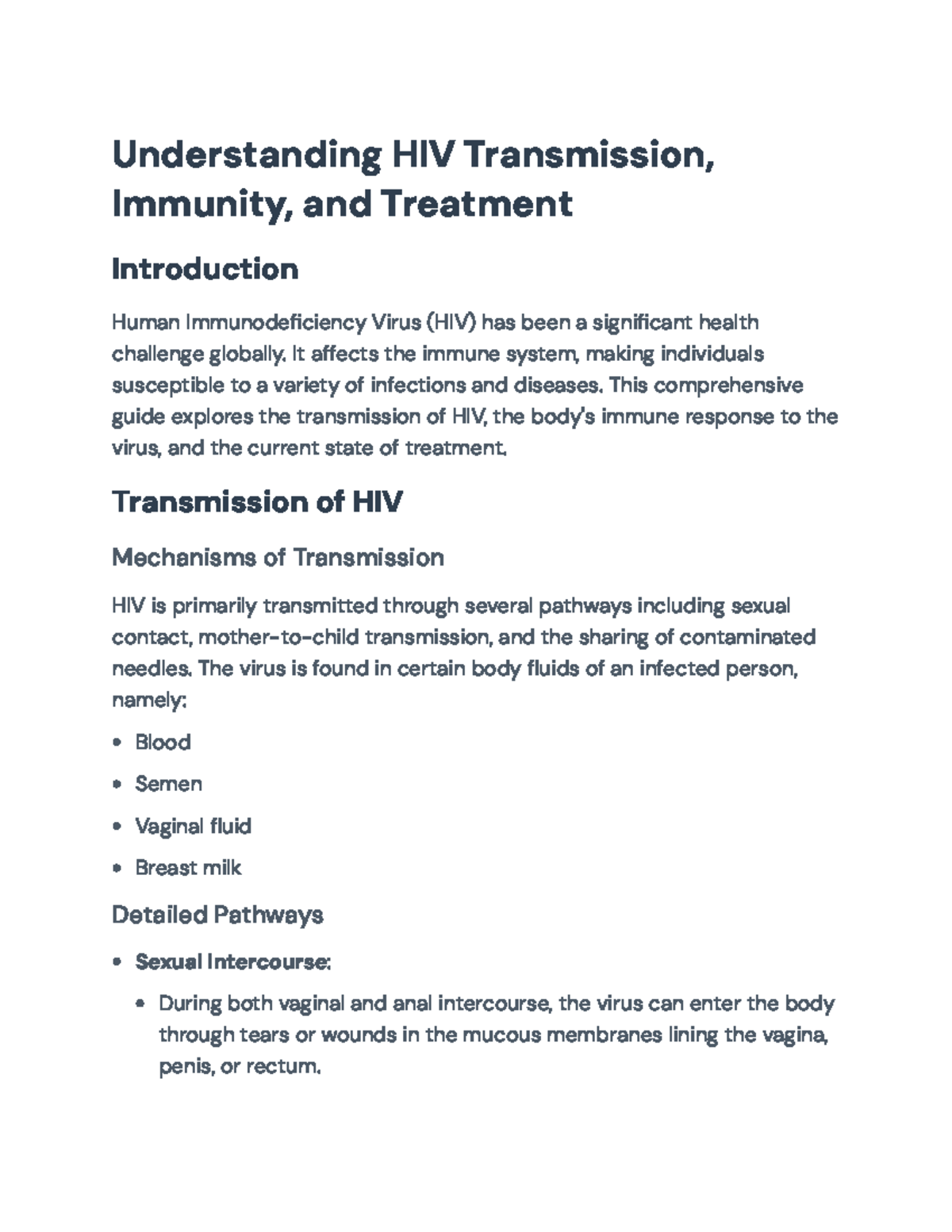 HIV Transmission, Immunity & Treatment: An In-Depth Study Guide - Studocu