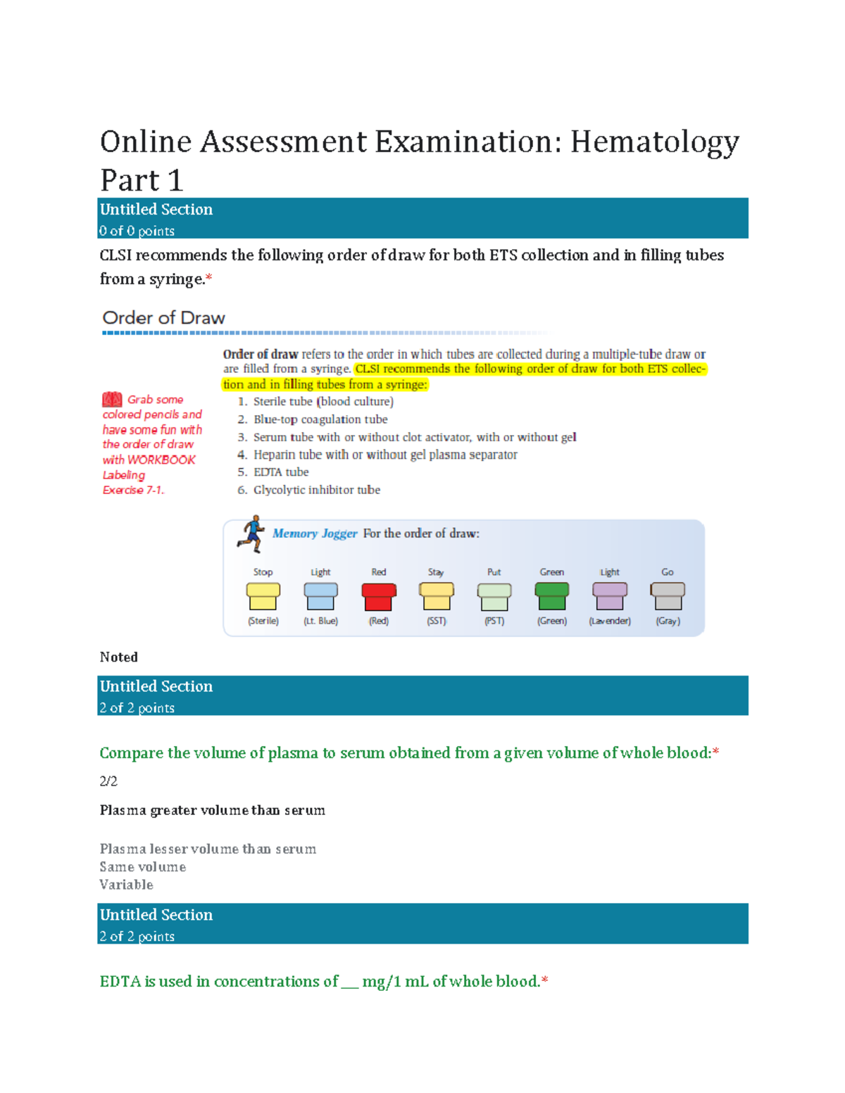 Hematology 1-6 - Lecture Notes: Online Assessment Exam Insights - Studocu