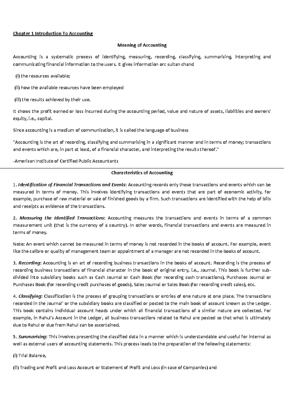 Ch-1 Introduction to Accounting - Chapter 1 Introduction To Accounting ...
