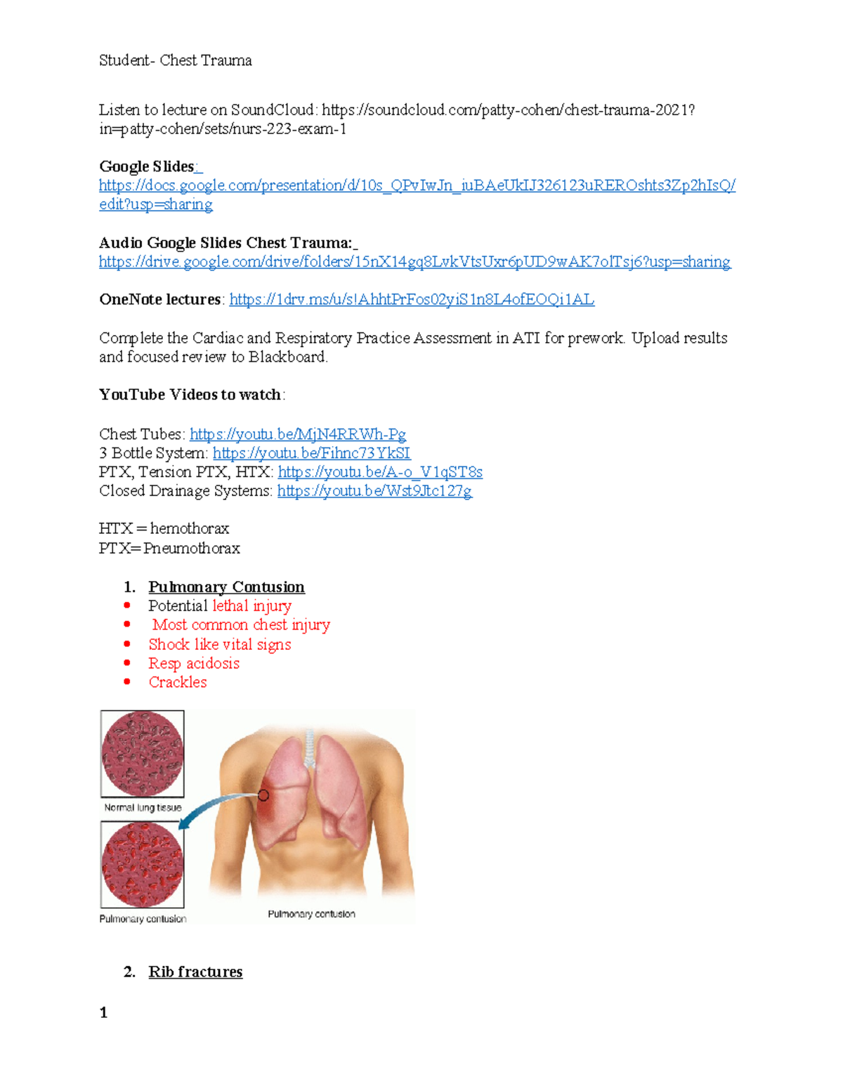 3. chest trauma (1) - exam 2 worksheets - Listen to lecture on ...