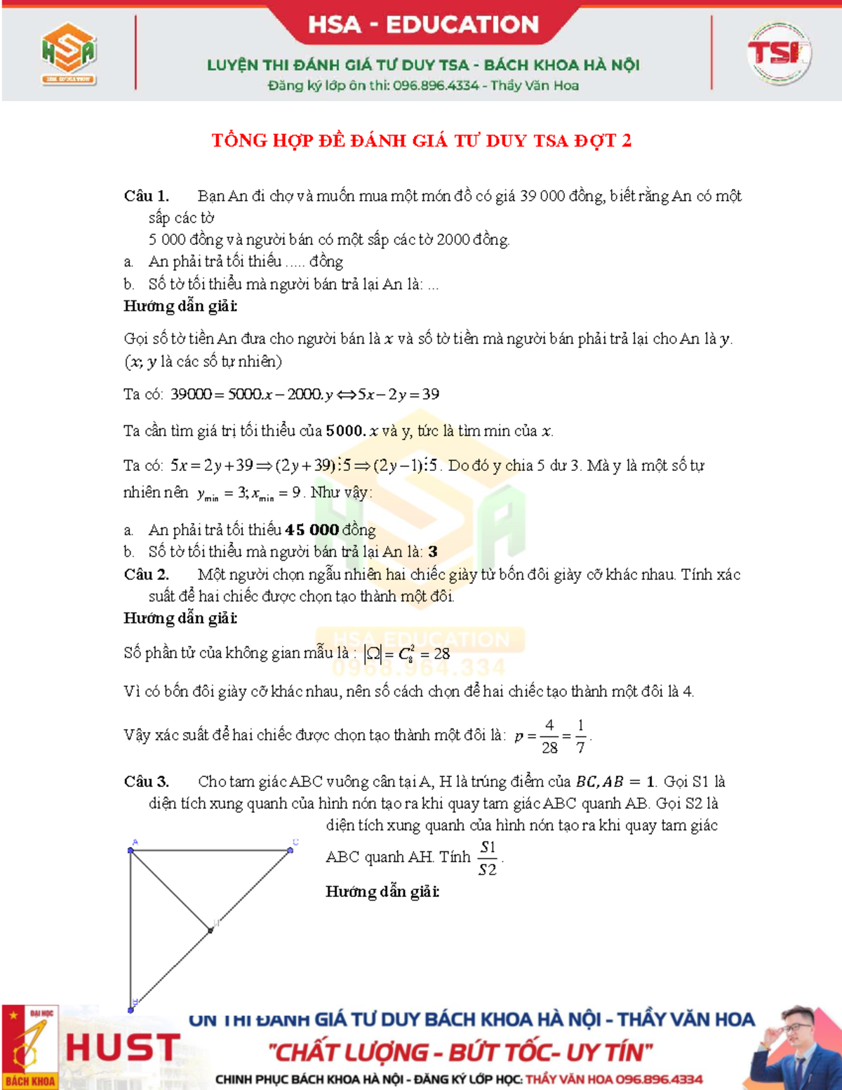 Tổng Hợp Đề Đánh Giá Tư Duy TSA Đợt 2 - Giải Chi Tiết Các Câu Hỏi - Studocu