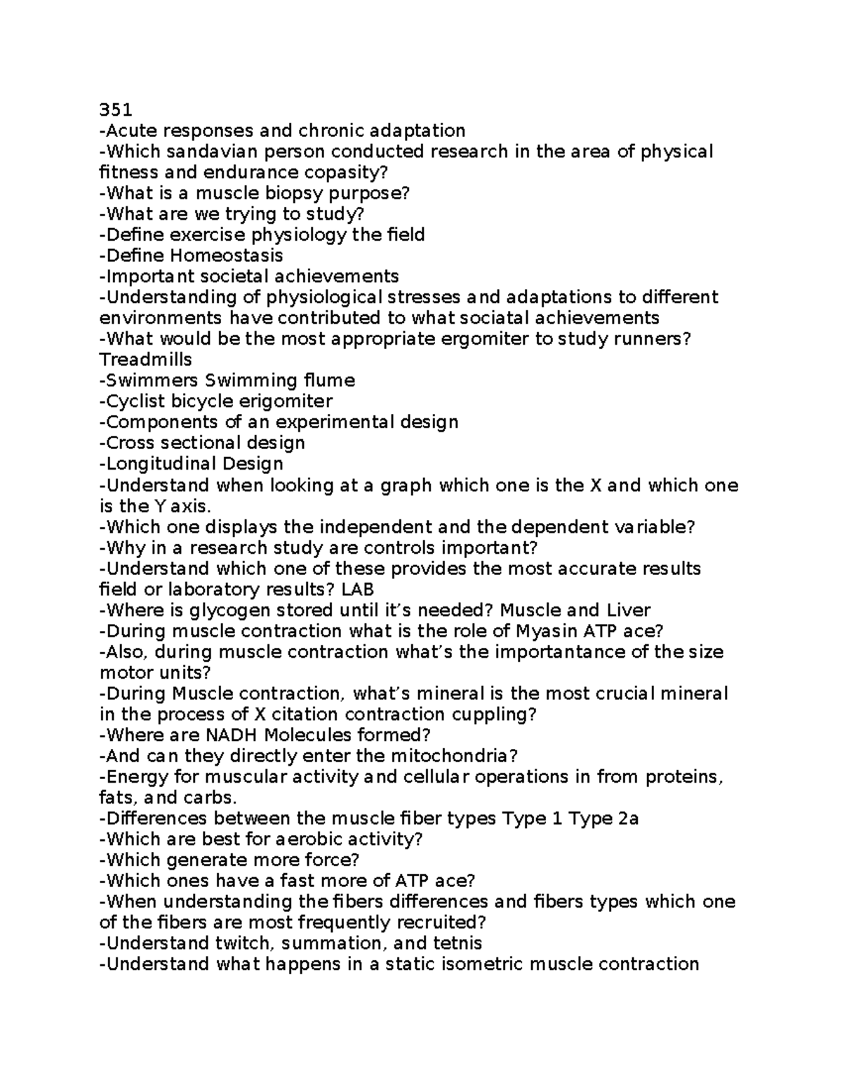 Exercise Physiology Concepts & Research Methods (351) - Studocu