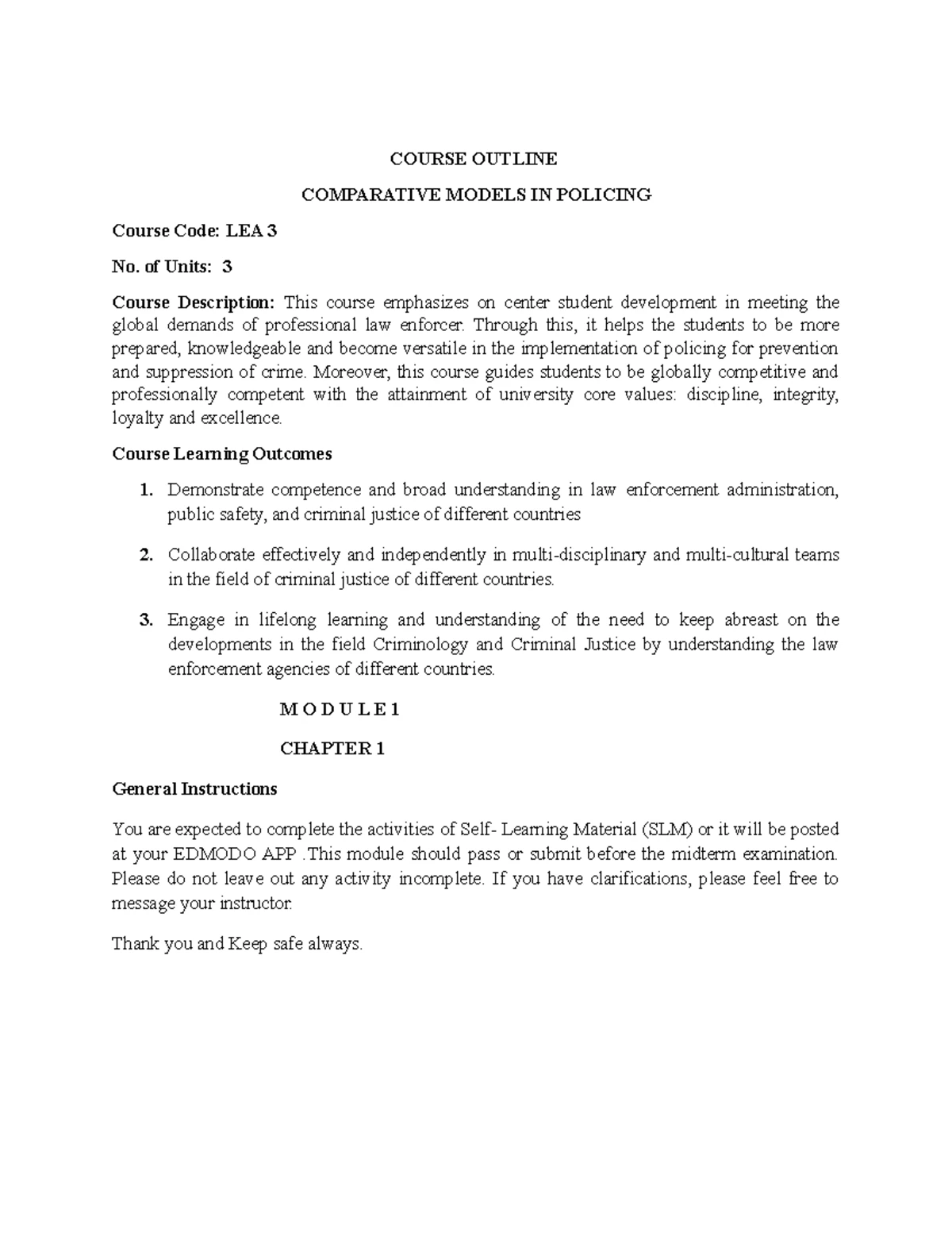 LEA-2 ( Module 3) - comparative models in policing - MODULE 3 – COMPARATIVE MODELS IN POLICING ...