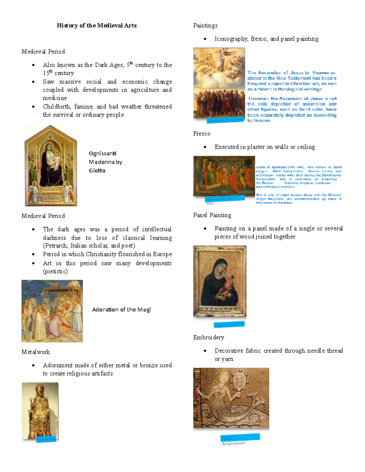 Medieval Arts Overview: Iconography, Frescoes, and Panel Paintings ...