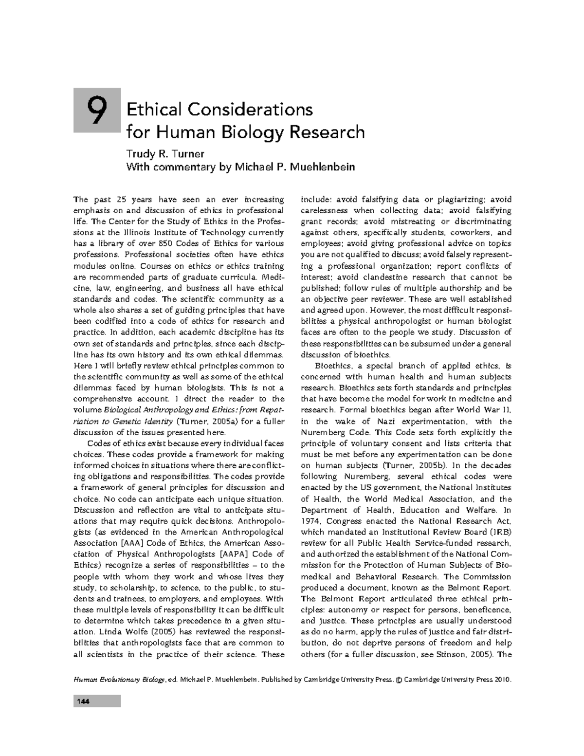 Ethical Guidelines for Human Subjects Research in Biology (BIO 101 ...