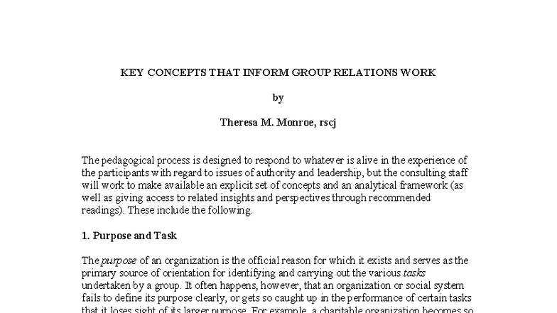 KEY CONCEPTS IN GROUP RELATIONS WORK (Course Code: GRW 101) - Studocu