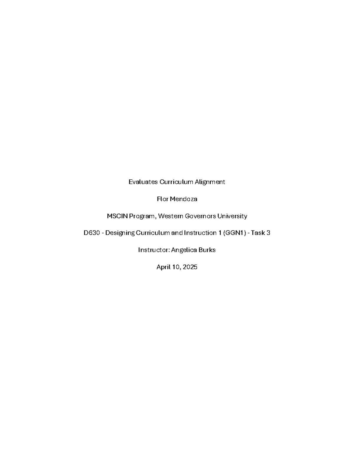 D630 Task 3: Evaluating Curriculum Alignment for Kindergarten Math ...
