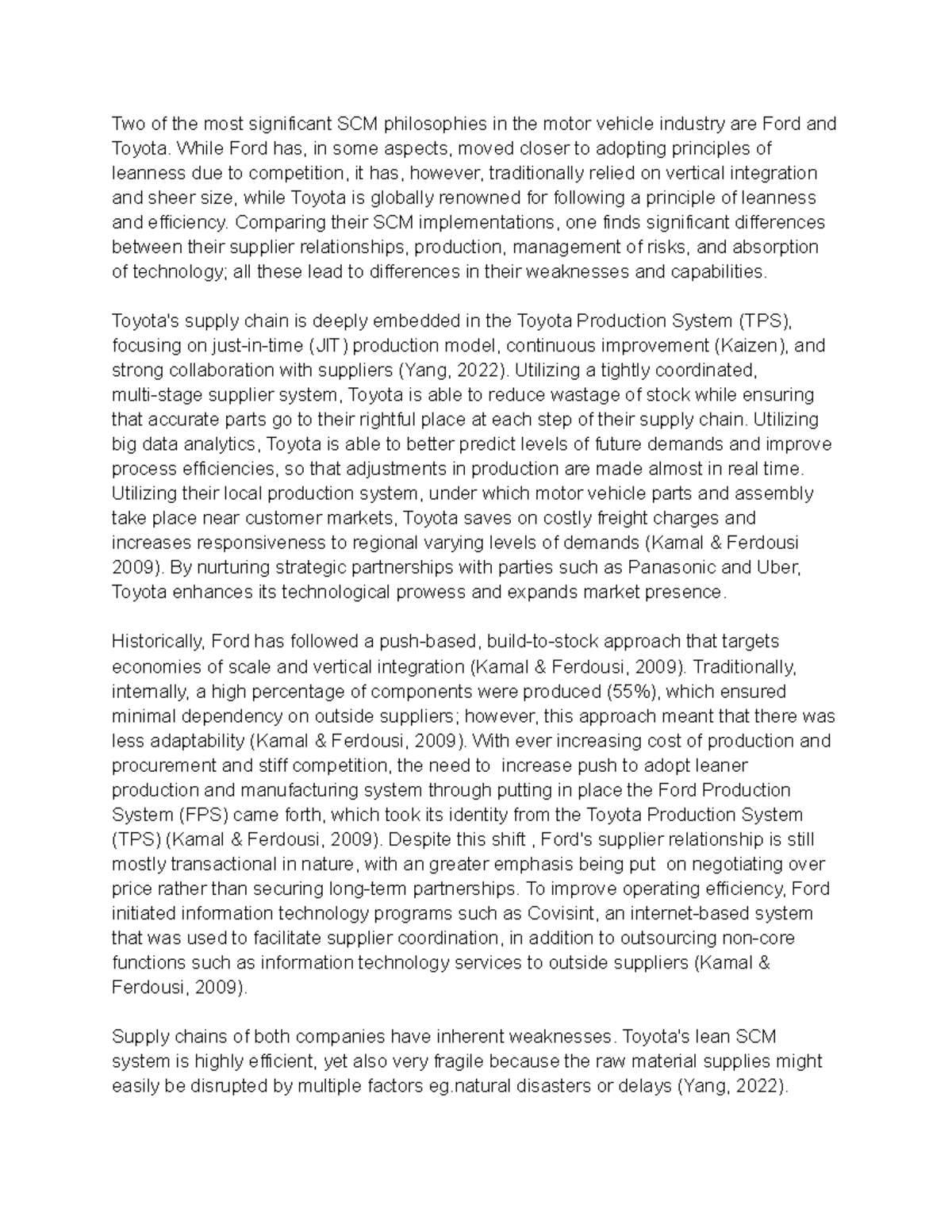 Case Study: SCM Strategies of Toyota vs. Ford in the Auto Industry ...