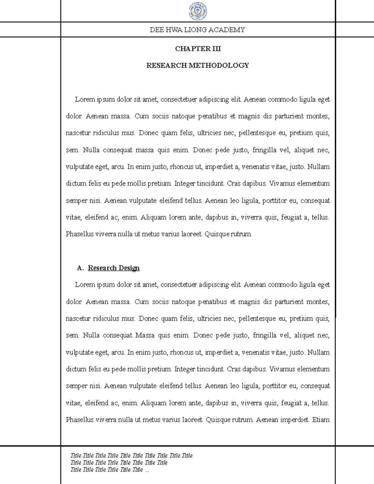 DEE HWA LIONG ACADEMY CHAPTER ON RESEARCH METHODOLOGY - Studocu