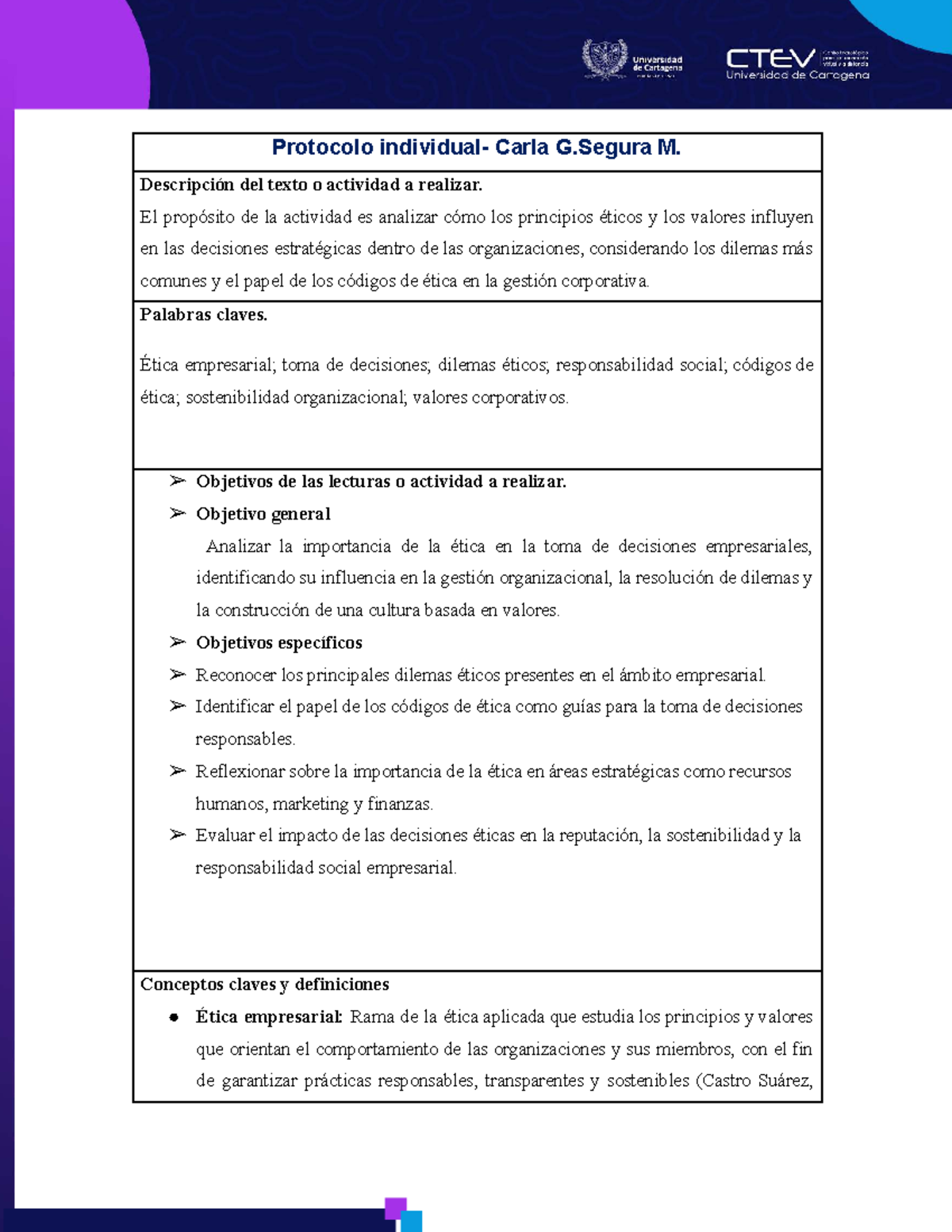 Protocolo Individual: Ética y Valores en Decisiones Estratégicas - Studocu