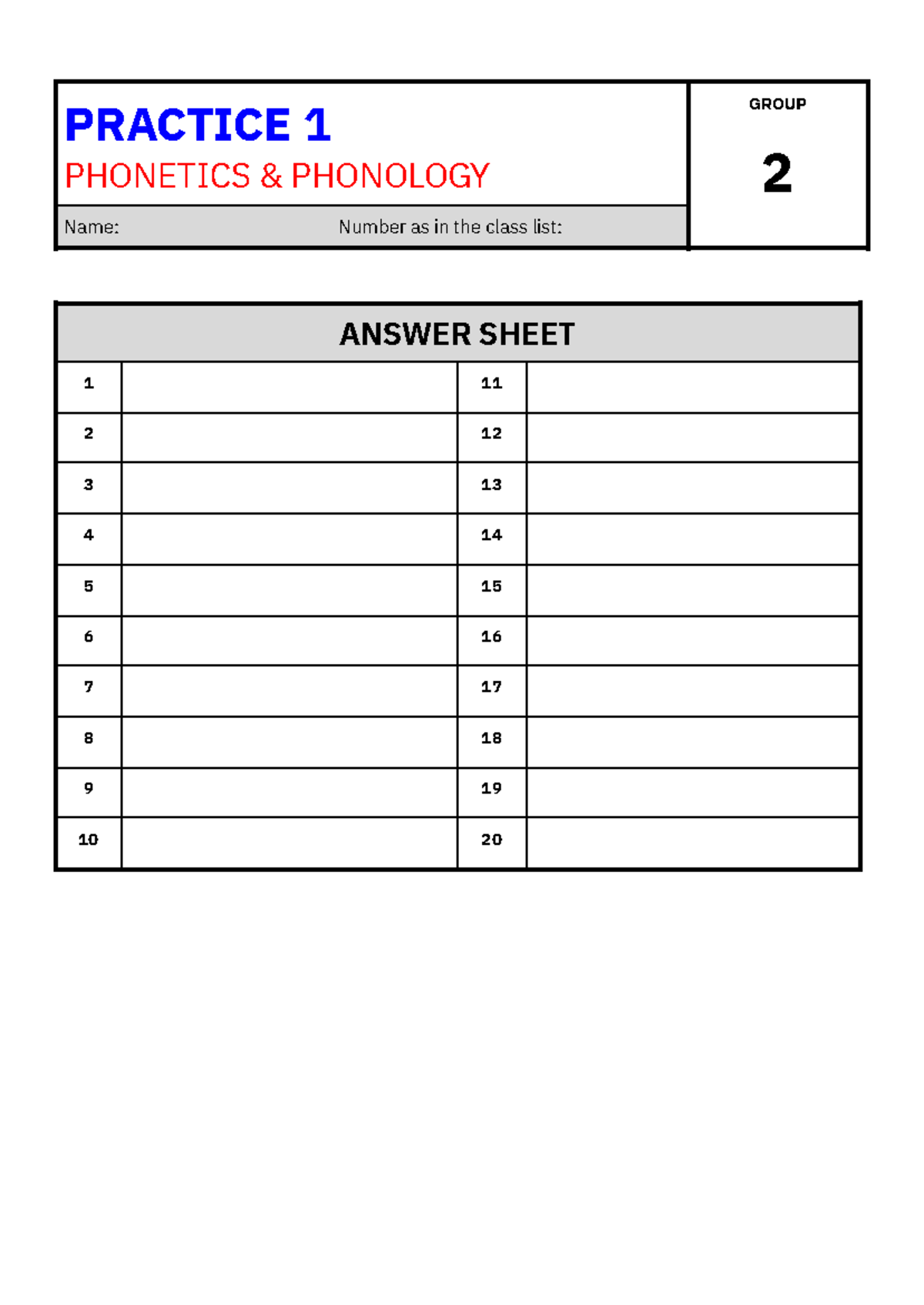 Practice 1 Group 2 - Phonetics & Phonology Exercises in English - Studocu