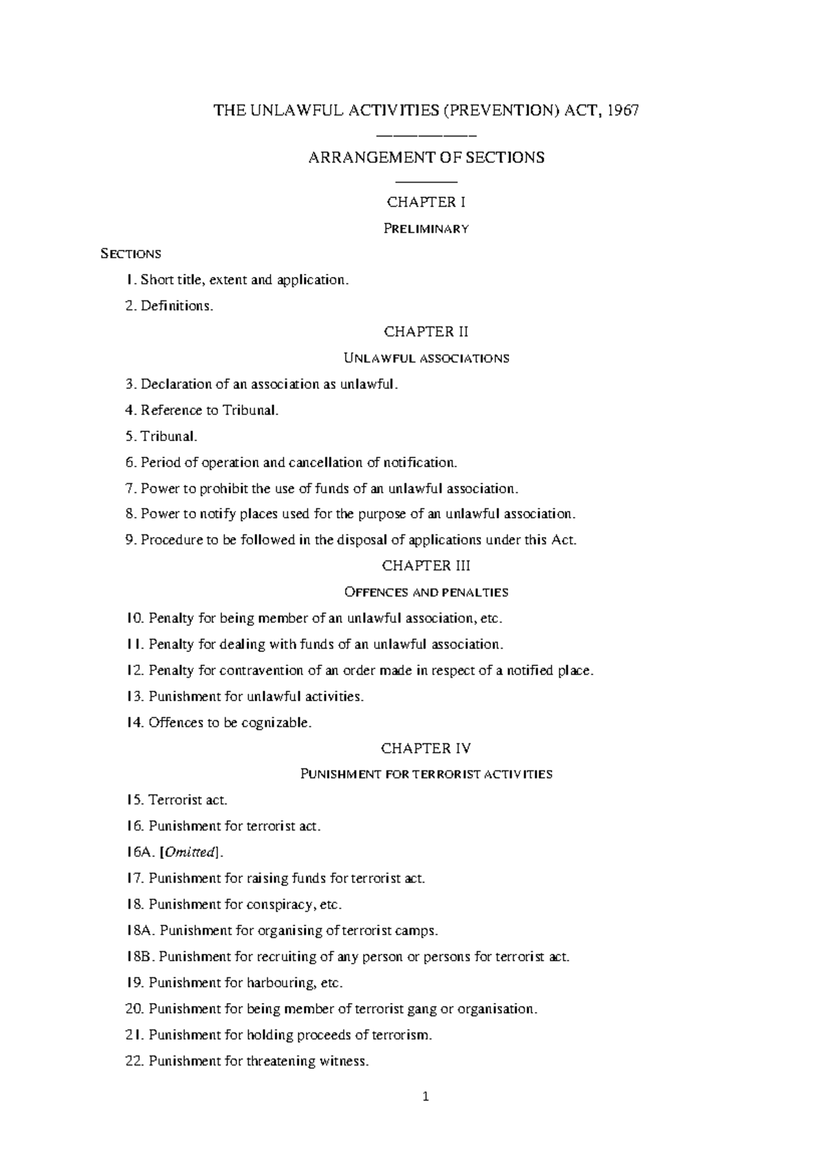 A1967-37 - Overview of The Unlawful Activities (Prevention) Act, 1967 ...