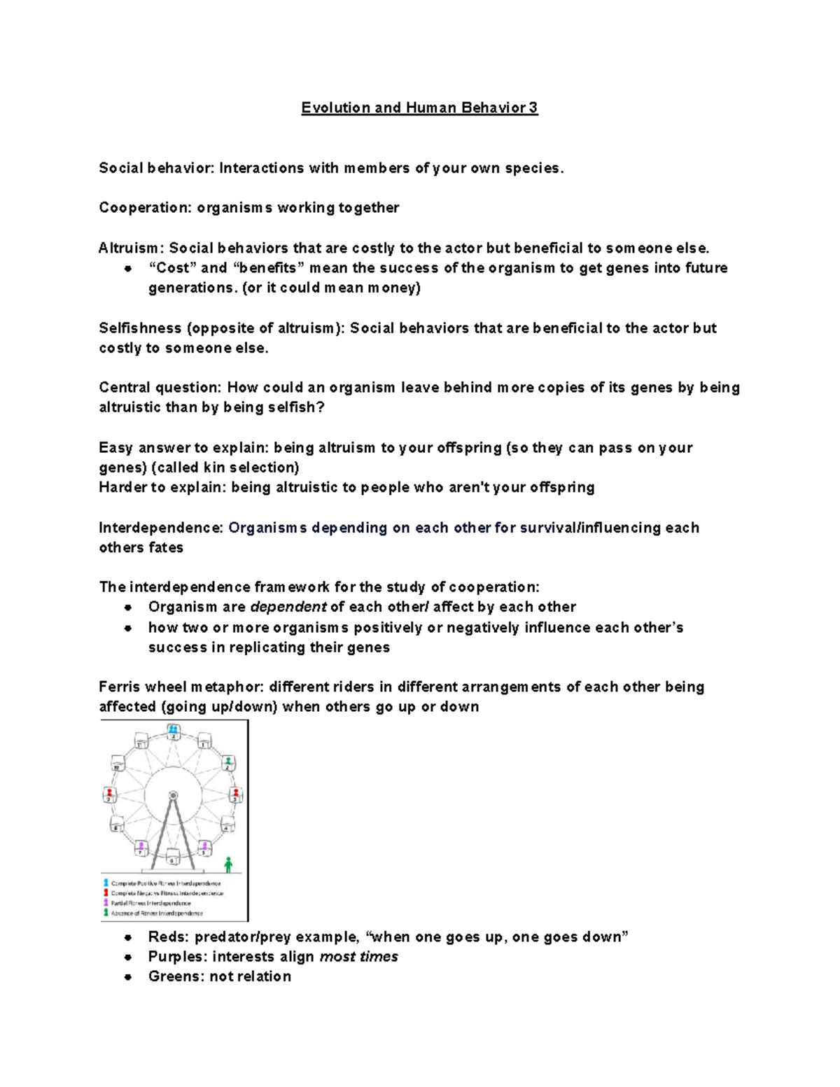 Evolution and Human Behavior 3: Social Interactions and Altruism - Studocu