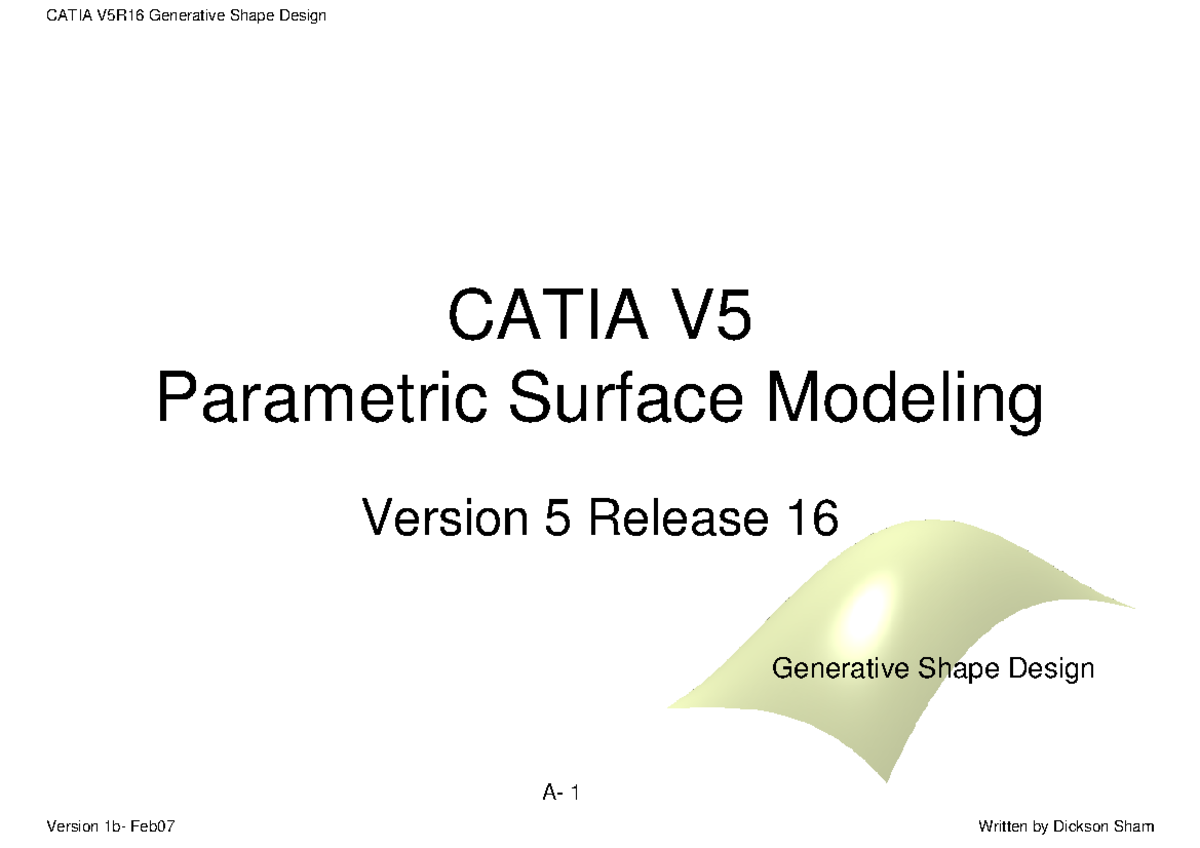 CATIA V5R16 Generative Shape Design Tutorial Notes - Studocu