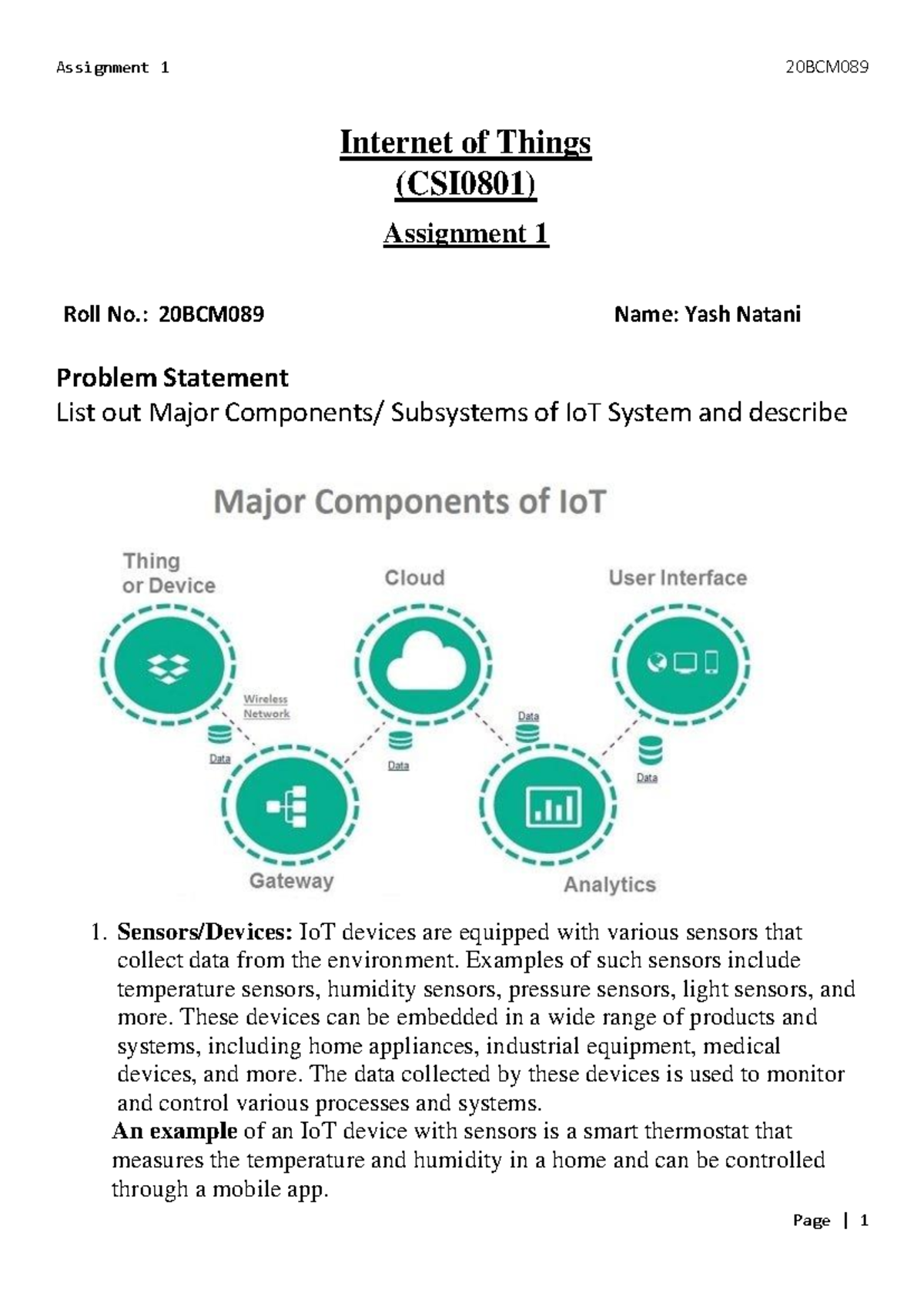 CSI0801 IoT Assignment 1: Major Components of IoT Systems Explained ...