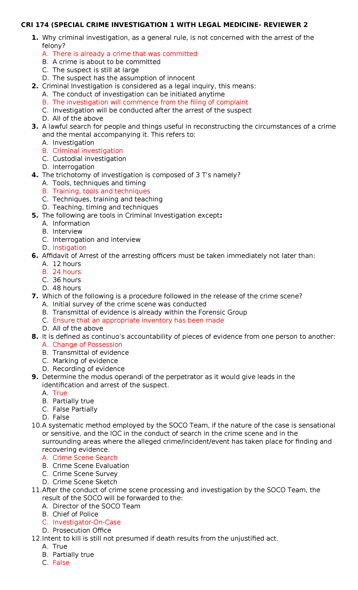 CRI174 Final Exam Reviewer for Special Crime Investigation 1 - Studocu