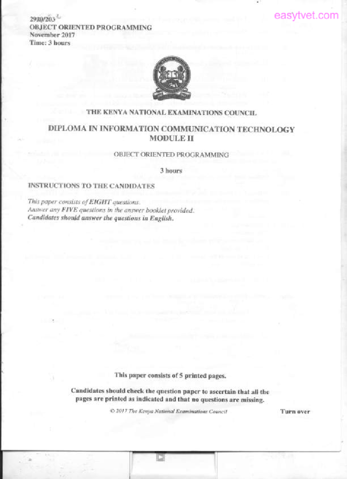 2017 NOV - OBJECT ORIENTED PROGRAMMING REVISION NOTES - Studocu