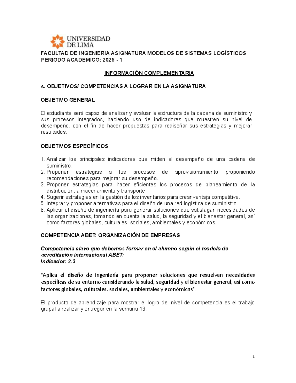 MSL 2025 - 1 Información Complementaria y Competencias en Logística ...