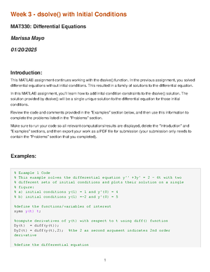 week 5 project one - MAT 330: Differential Equations Project One ...