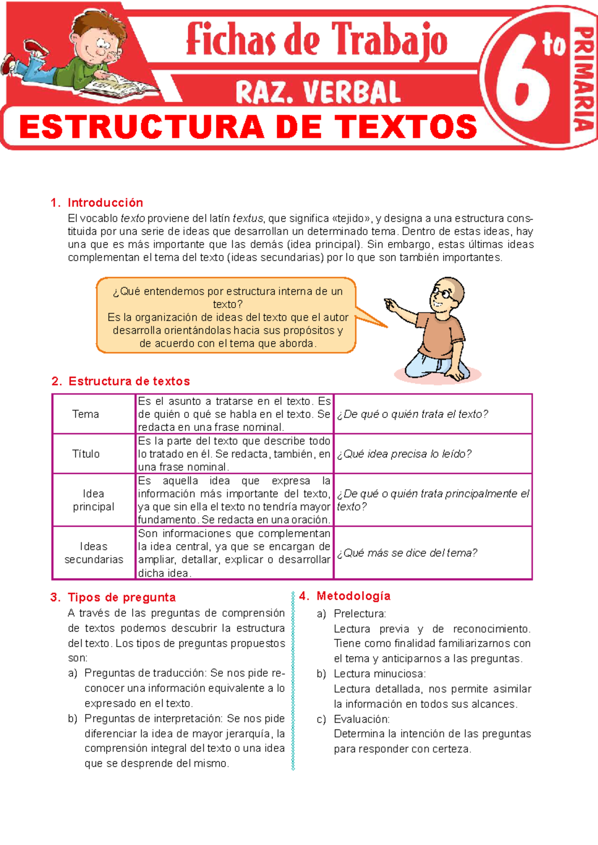 Ficha sobre Estructura y Tipos de Textos en Español - Studocu