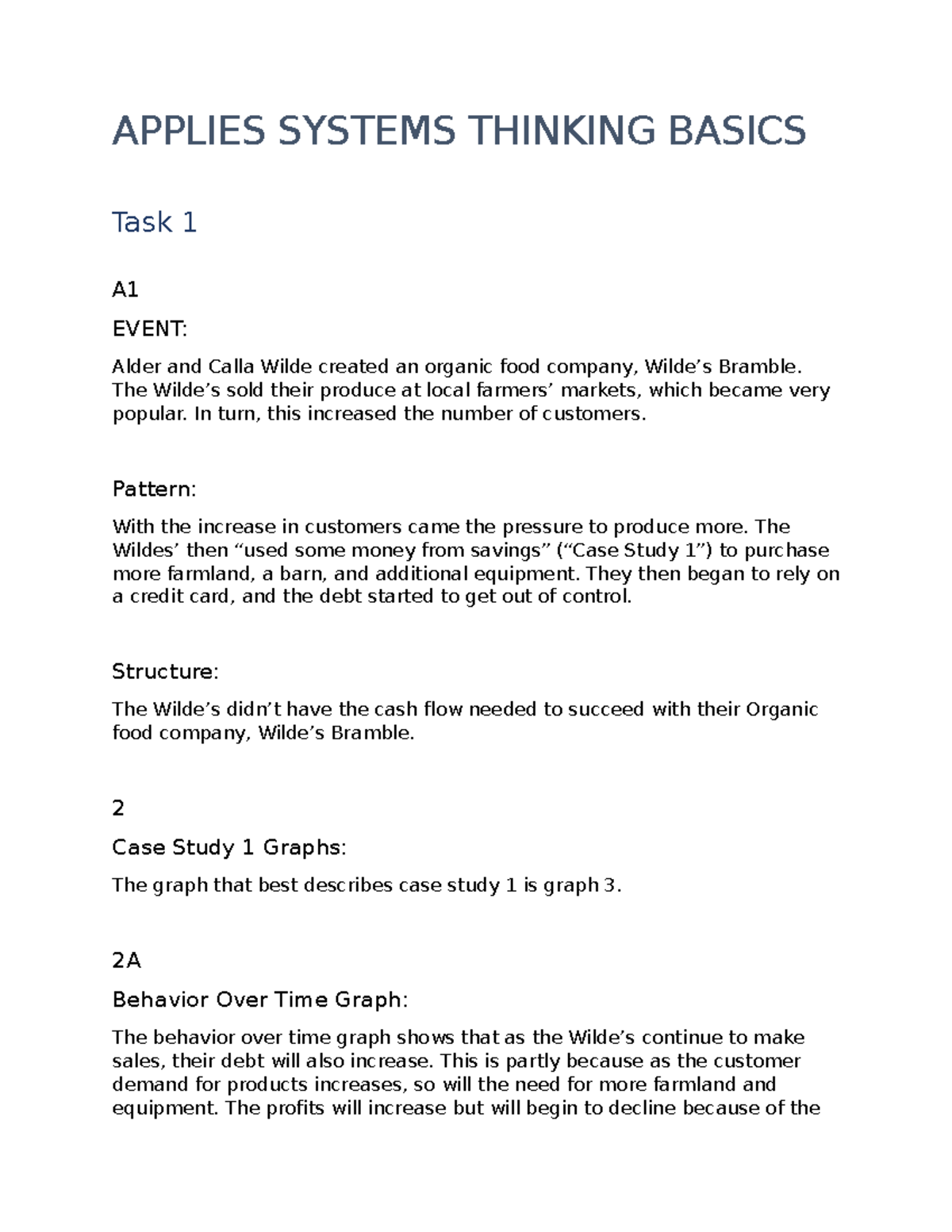 D372 Task 1 - Case Study on Wilde's Bramble Organic Food Company - Studocu