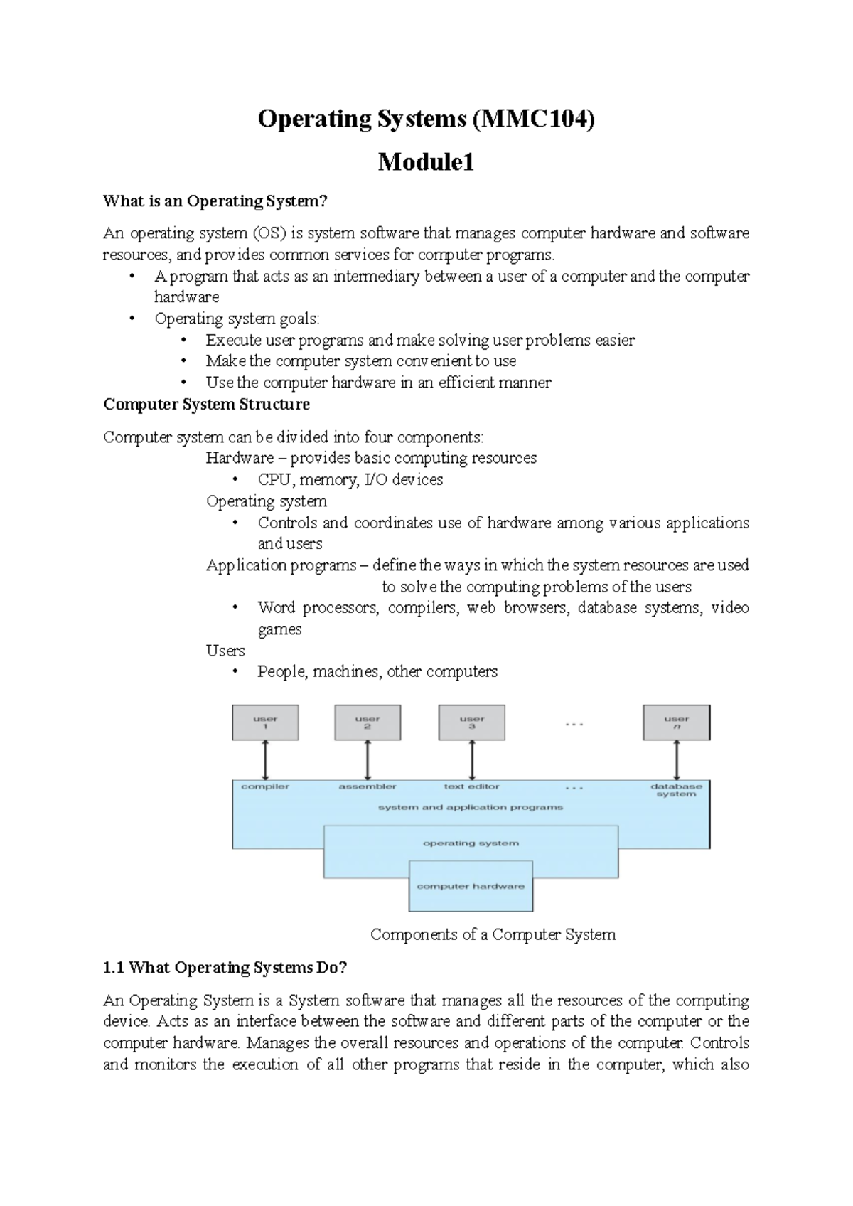 OS (MMC104) Module 1: Understanding Operating Systems and Their ...