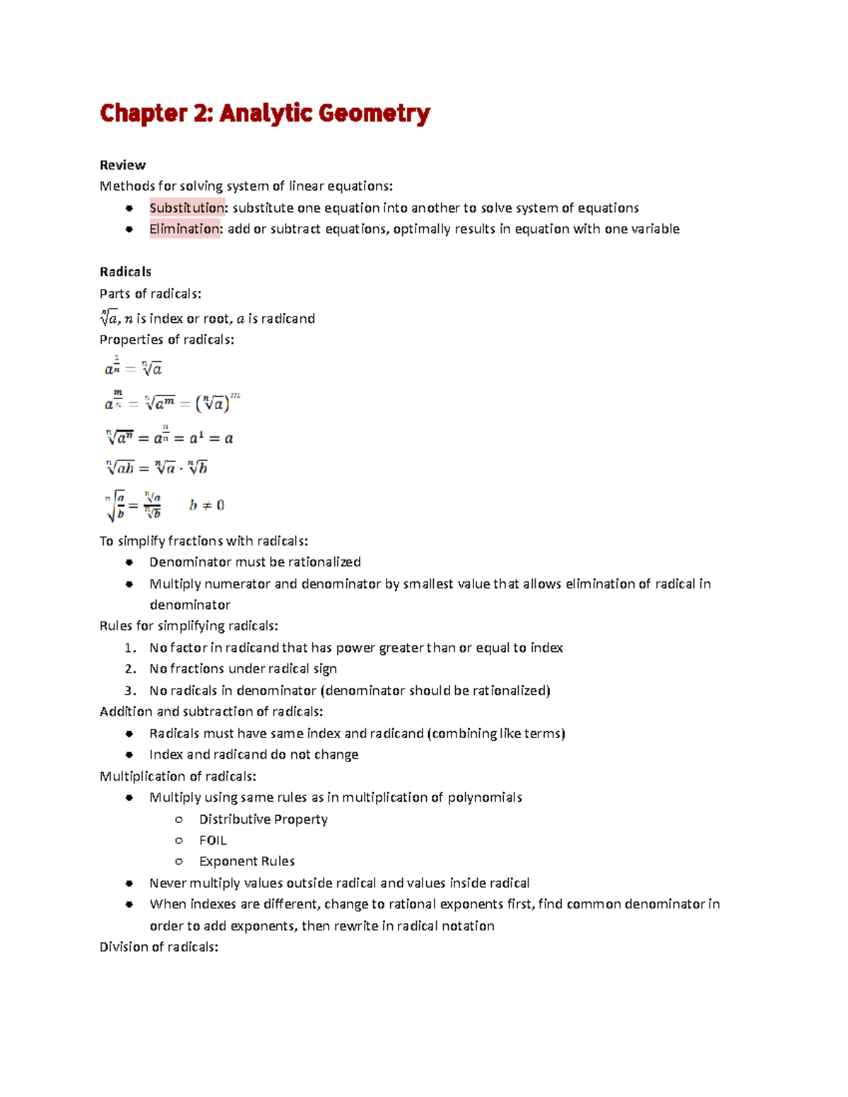 Chapter 2: Analytic Geometry - Key Concepts and Methods - Studocu