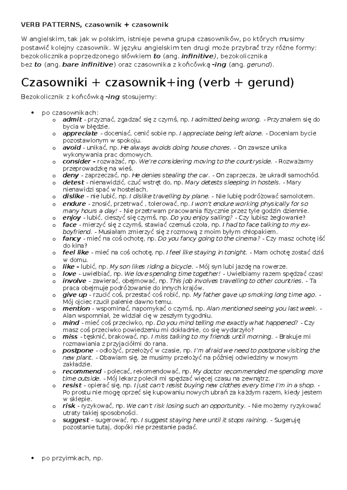 VERB PATTERNS: Gerund and Infinitive Usage in English - Studocu