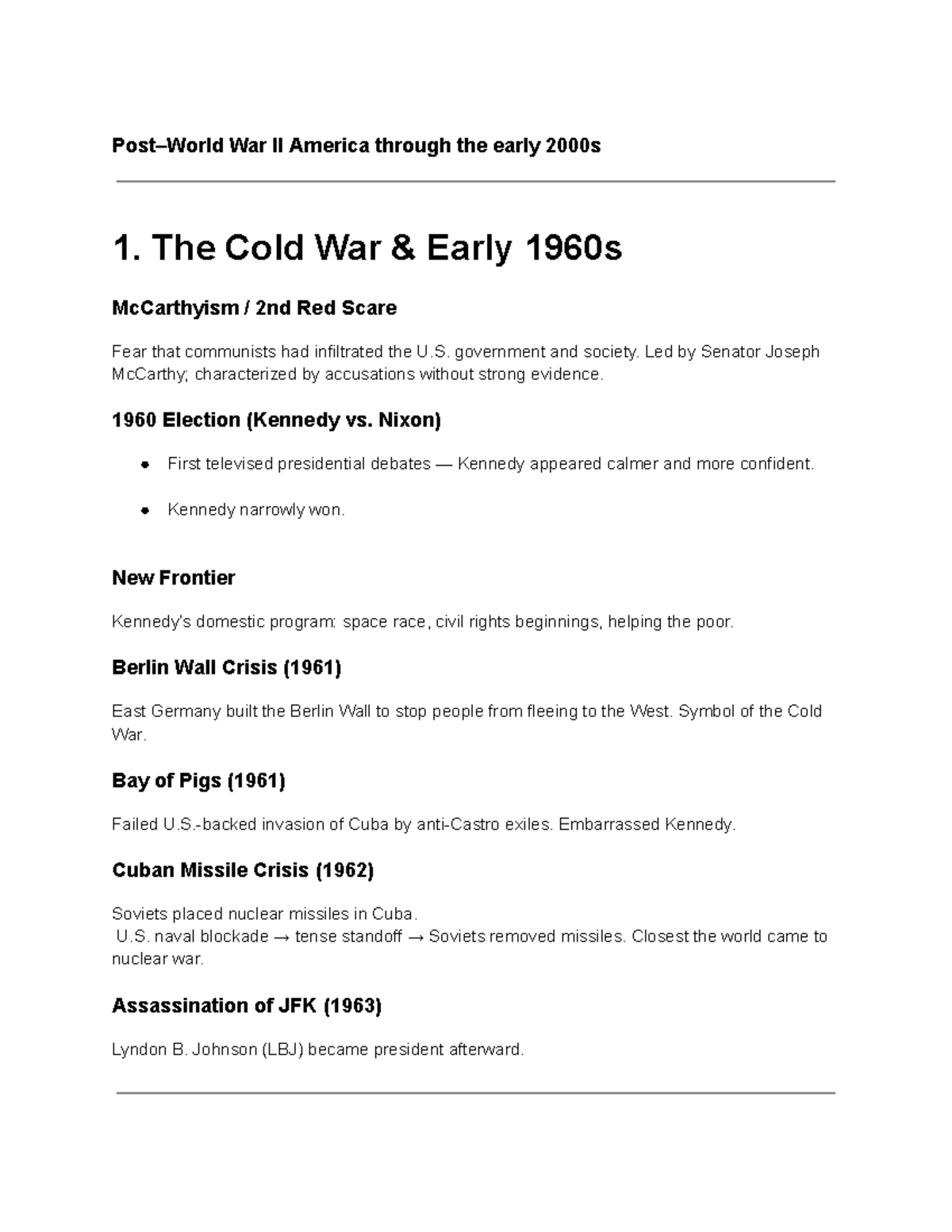 Post-WWII America: Cold War to Early 2000s Overview - Studocu