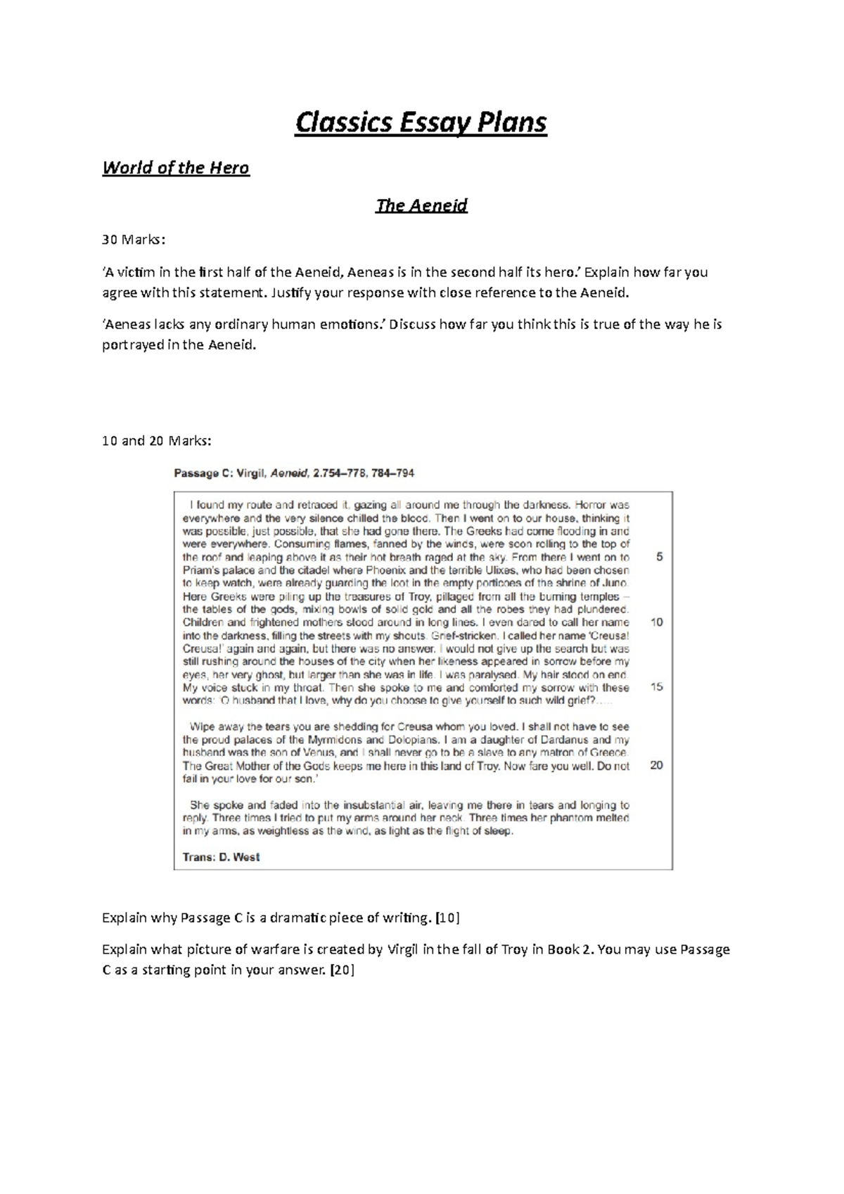 Classics Essay Questions and Plans for OCR Exam Preparation - Studocu