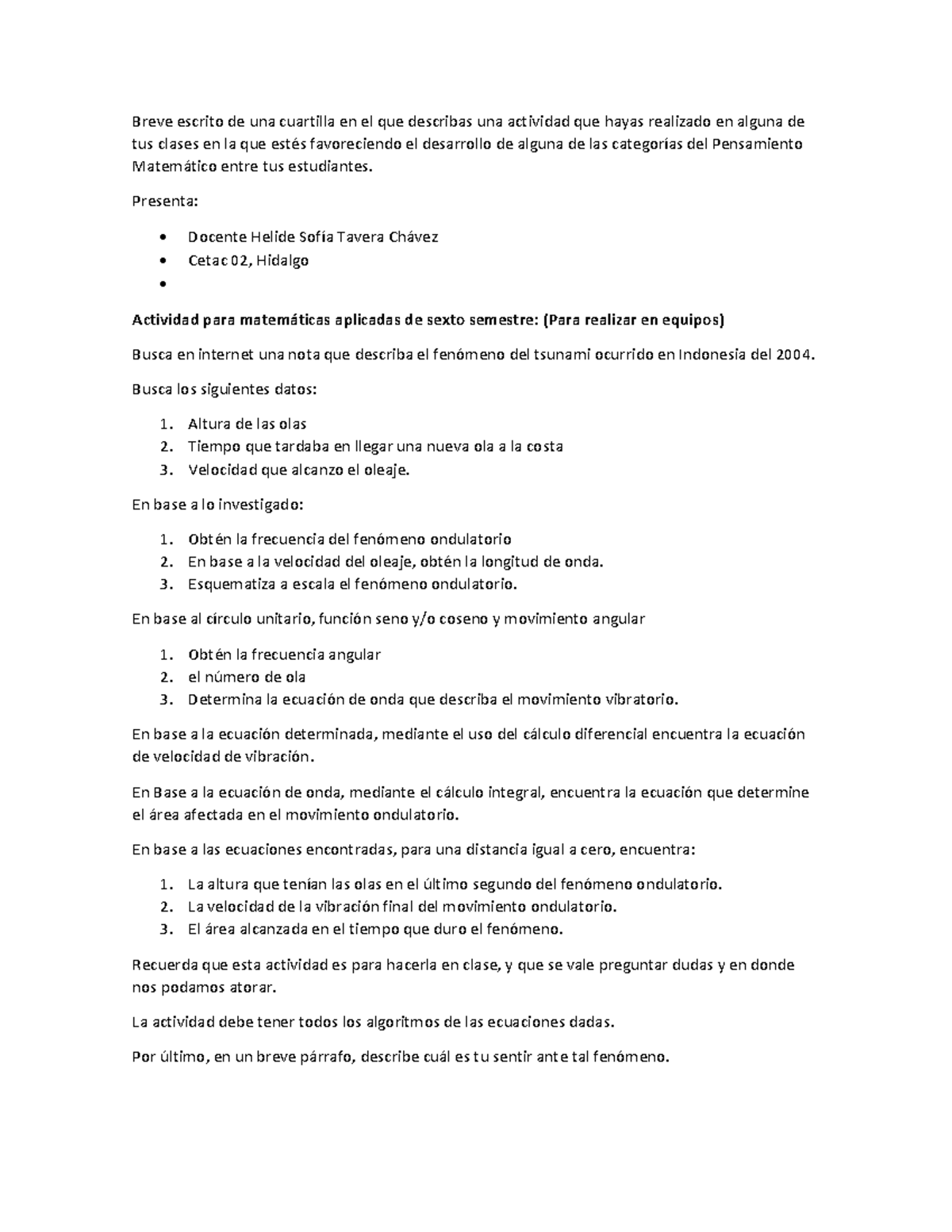 Actividad: Desarrollo del Pensamiento Matemático en CETAC 02, Sem. 6 ...