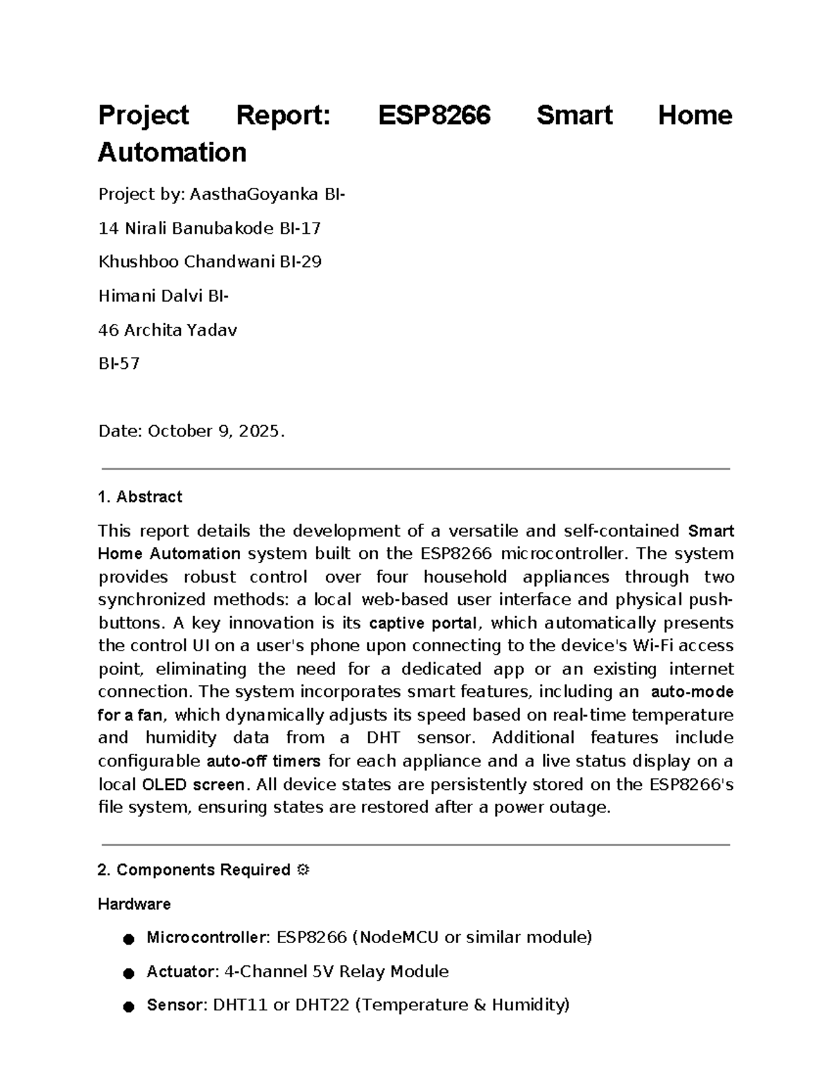 Project Report: Automation of ESP8266 Smart Home System BI14/BI46 - Studocu