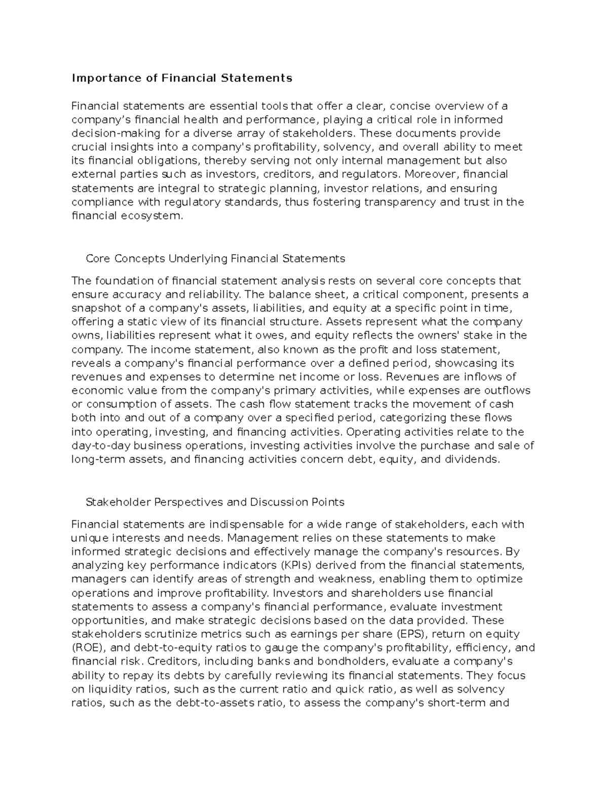 Importance of Financial Statements - Importance of Financial Statements ...