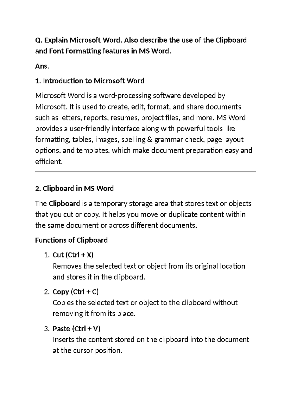 MS Word Overview: Clipboard & Font Formatting Features - Studocu