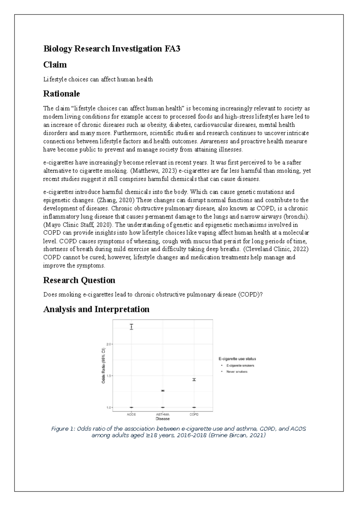 Biology Research Investigation FA3: E-Cigarettes and COPD Risks - Studocu