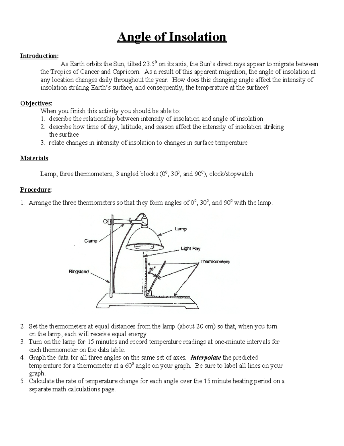 Angle of Insolation Lab: Understanding Intensity & Temperature Changes ...