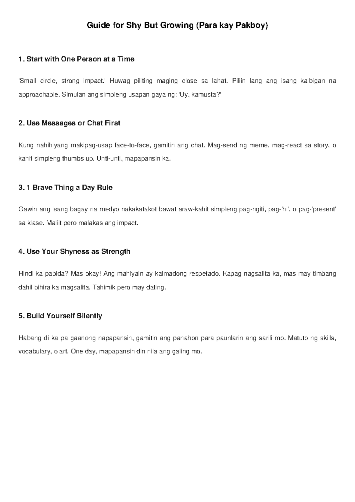Guide for Shy But Growing: Tips for Pakboy's Confidence - Studocu