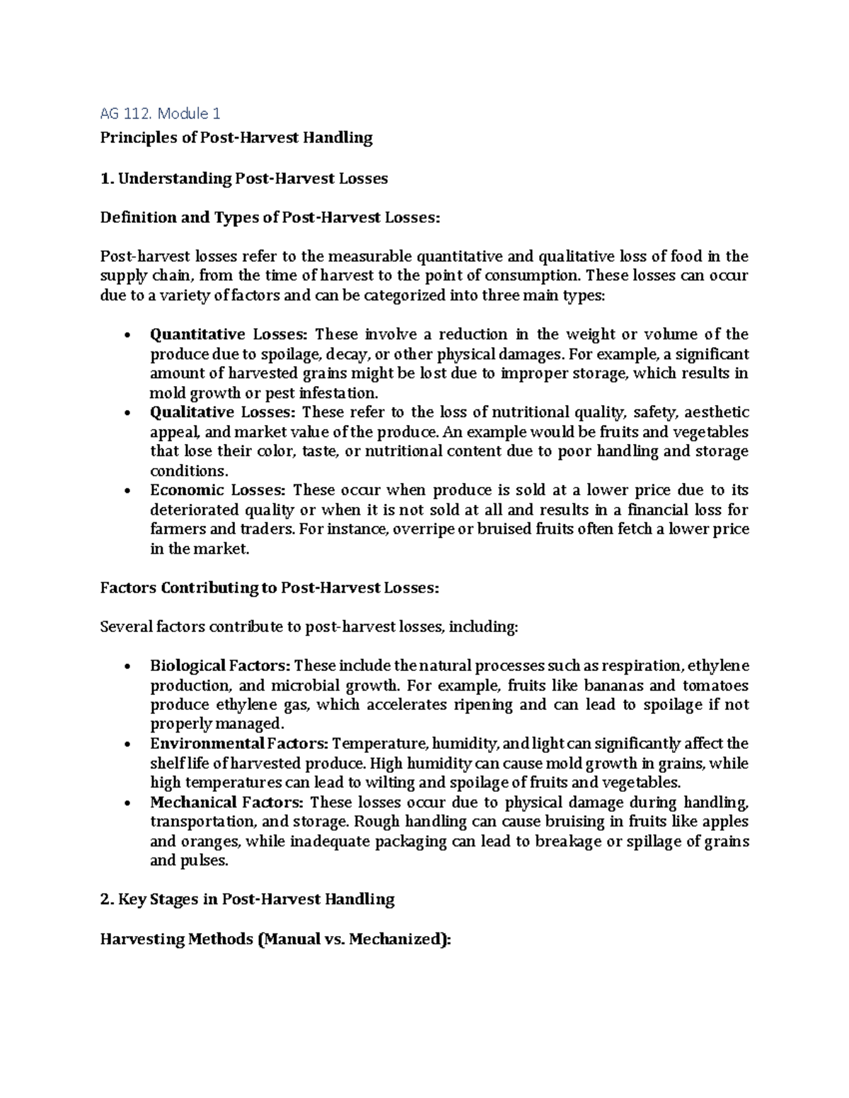 AG-112.-Module-1 - none - AG 112. Module 1 Principles of Post-Harvest ...