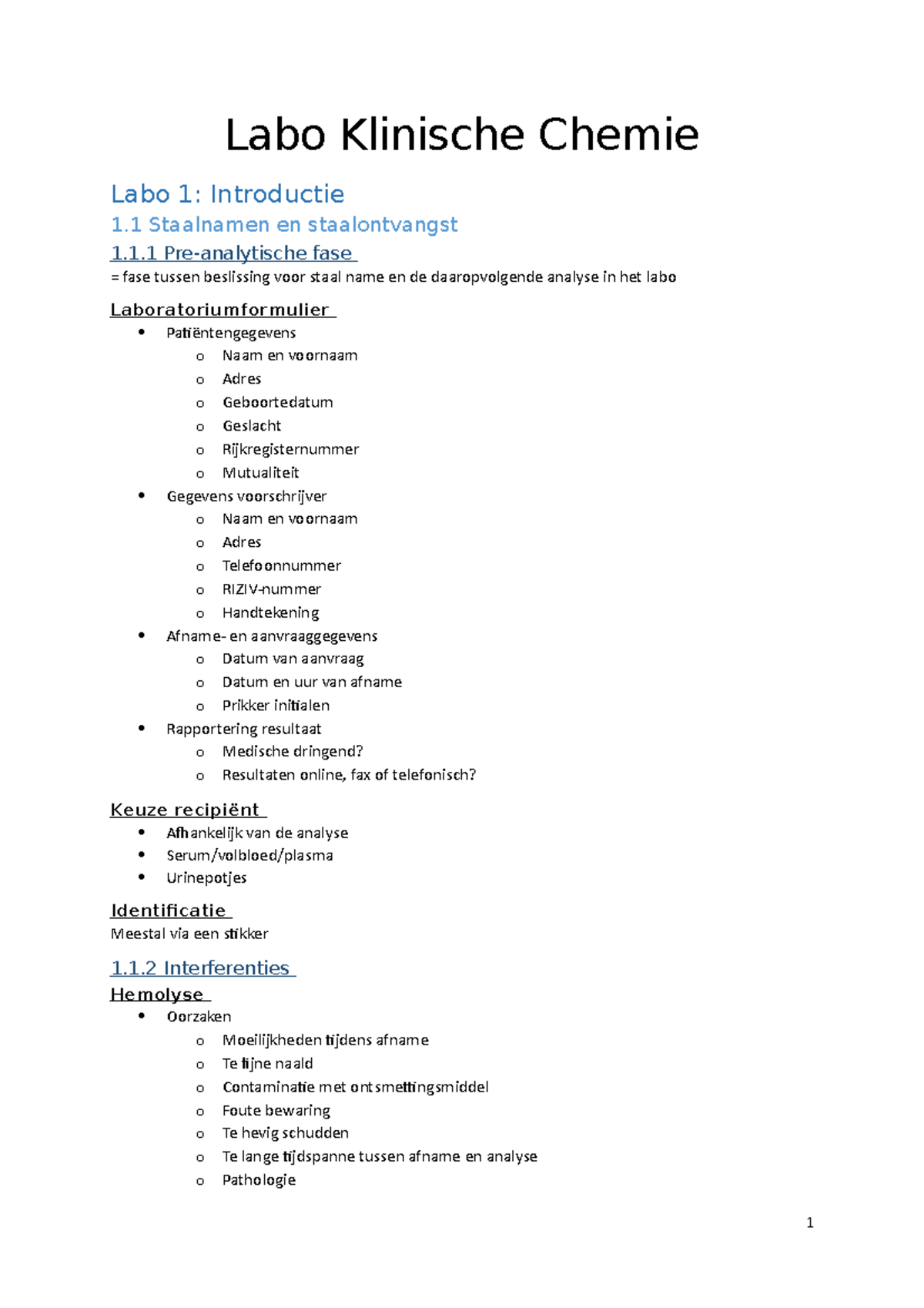 Samenvatting Labo Klinische Chemie: Practische Gids voor Analyses - Studocu