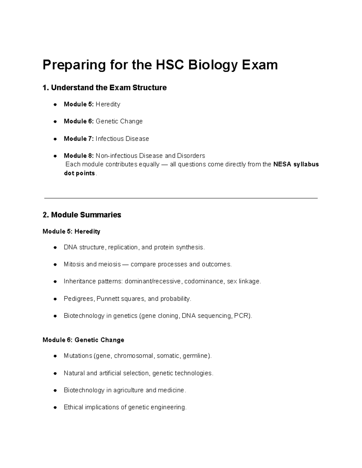 HSC Biology Exam Prep: Modules 5-8 Overview & Study Tips - Studocu