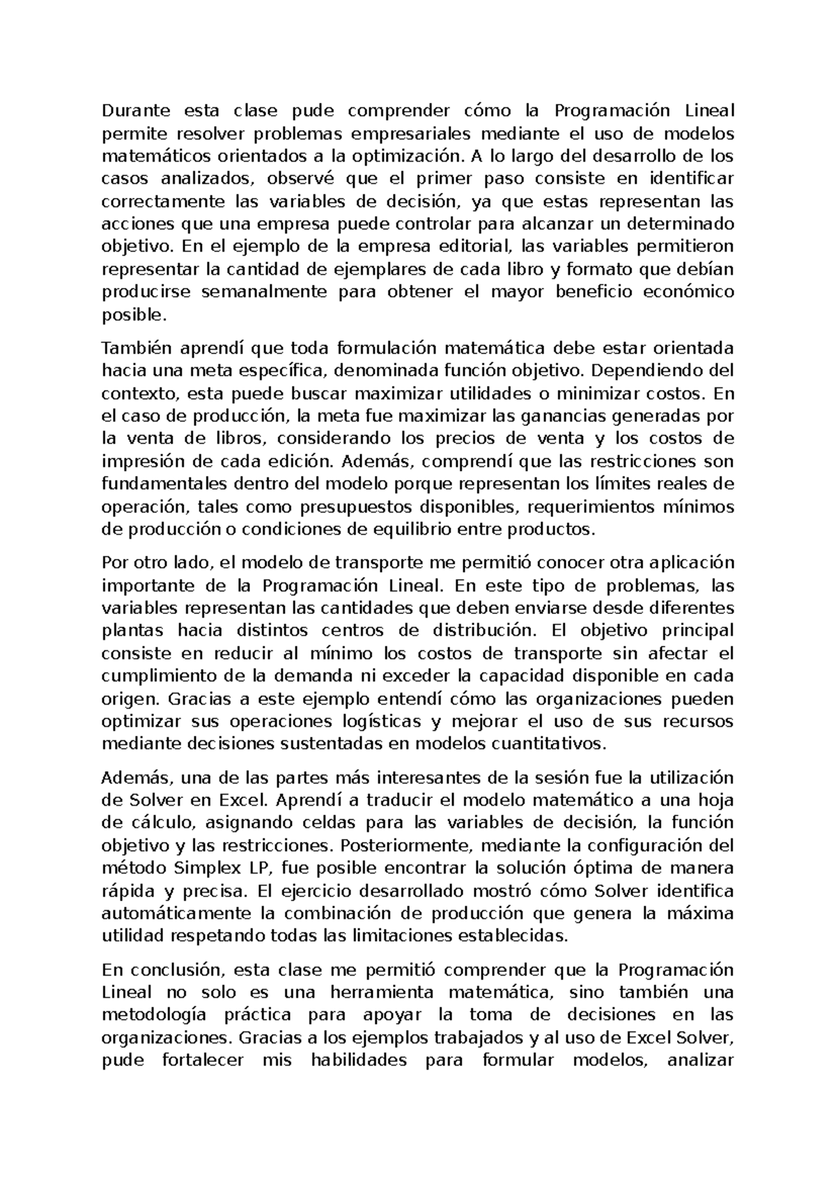 Resumen de Clase sobre Programación Lineal - AWDADWD - Studocu